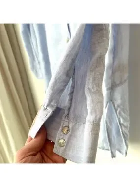 Tahari | Tops | Tahari Essential Light Blue 0 Linen Button Down Shirt ...